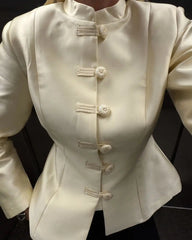 Satin Frog Closure Tailored Jacket for Smart Casual – Golden Atelier