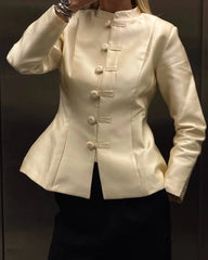 Satin Frog Closure Tailored Jacket for Smart Casual – Golden Atelier